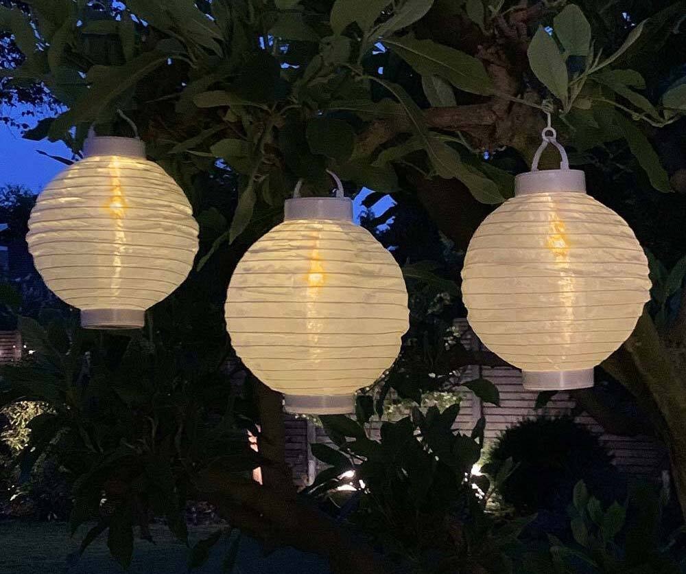 Solar Lampion Weiß 3 Stück Laterne zum Aufhängen Flackereffekt LED ...